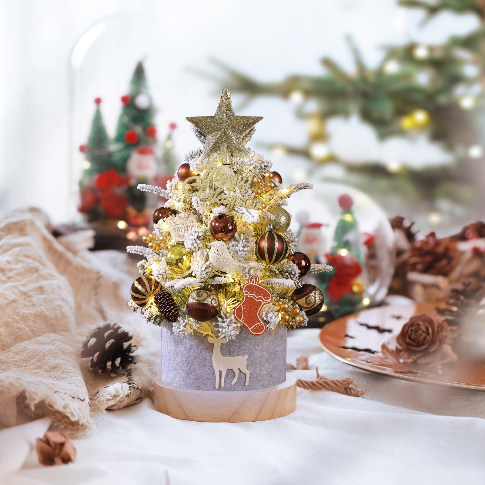 TUTUnaumb 17.7Inch Snowy Mini Christmas Tree, Small Tabletop Flocked ...