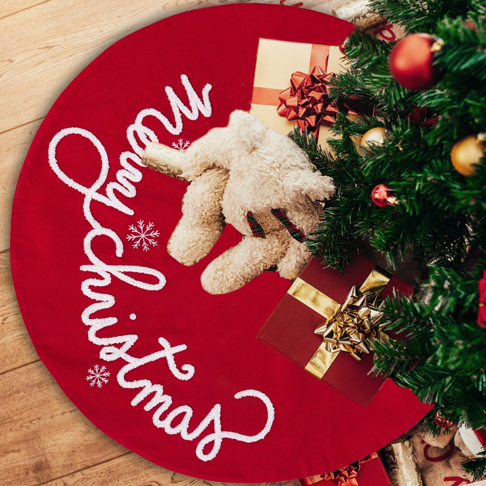 TUTUnaumb 24 Inch Christmas Tree Skirt Red Thick Merry Christmas Skirts ...