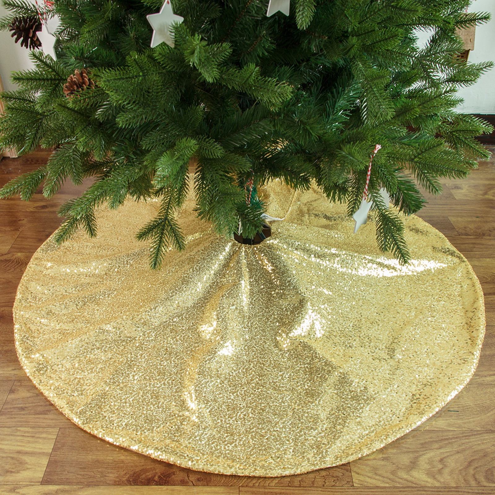 TUTUnaumb 35 Inches Sequin Tree Skirt Christmas Gold Sequin Velvet Tree ...