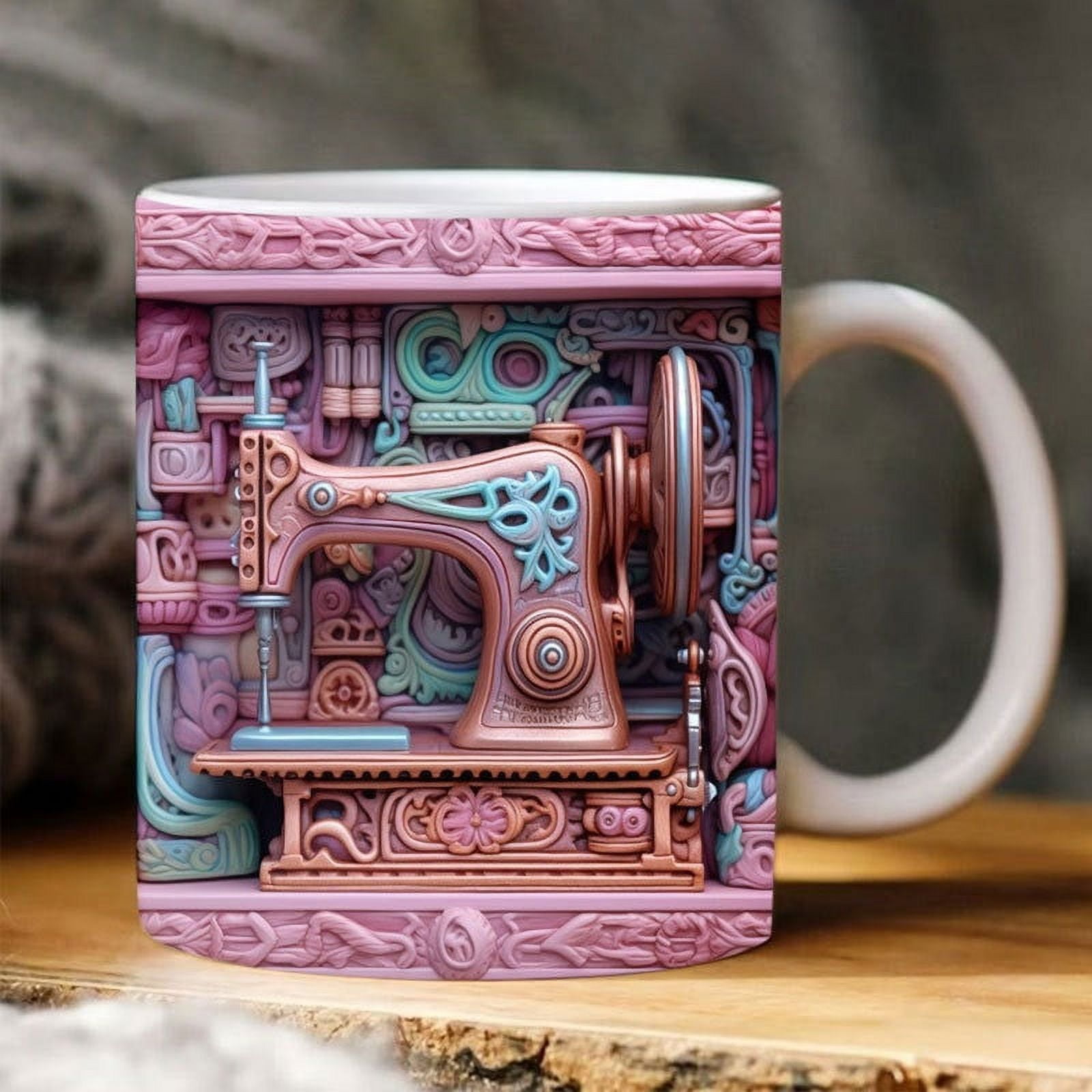 TUTUnaumb 3D Sewing Mug,Floral Sewing Machine Painting Creative Space ...