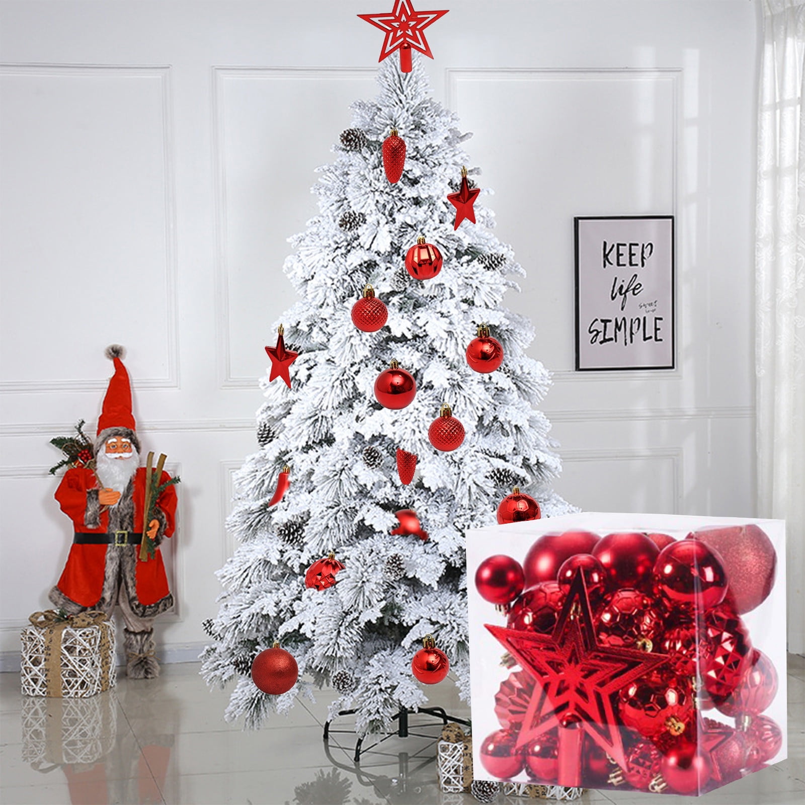 TUTUnaumb Christmas Ball Ornament Set Glitter Hanging Ball Tree Ball ...