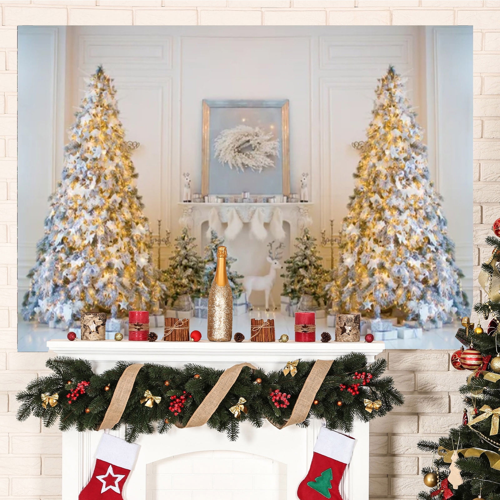 TUTUnaumb Christmas Fireplace Photography Backdrop Christmas Tapestry ...