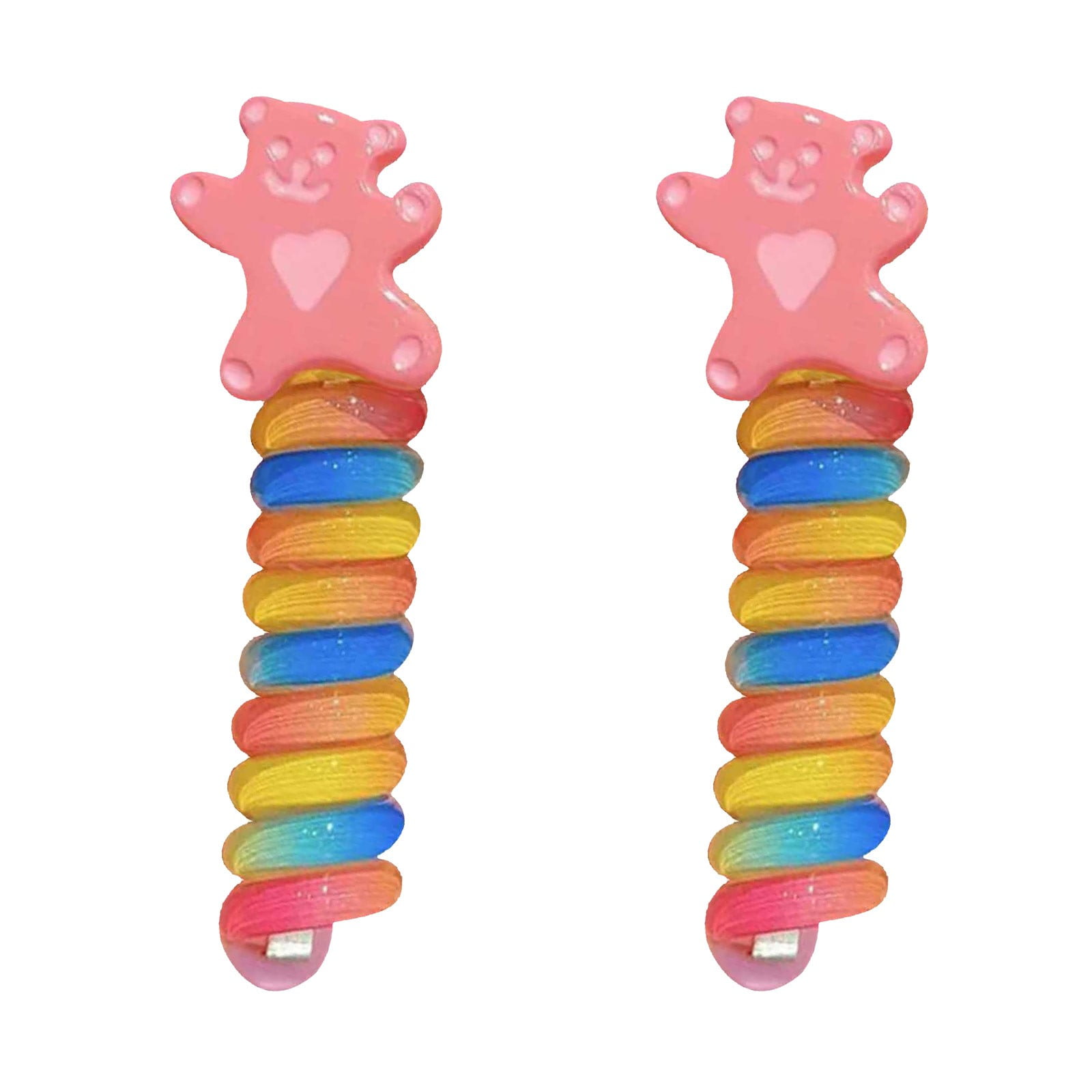 TUTUnaumb Colorful Telephone Wire Hair Bands Bear Bowknot Spiral Hair ...