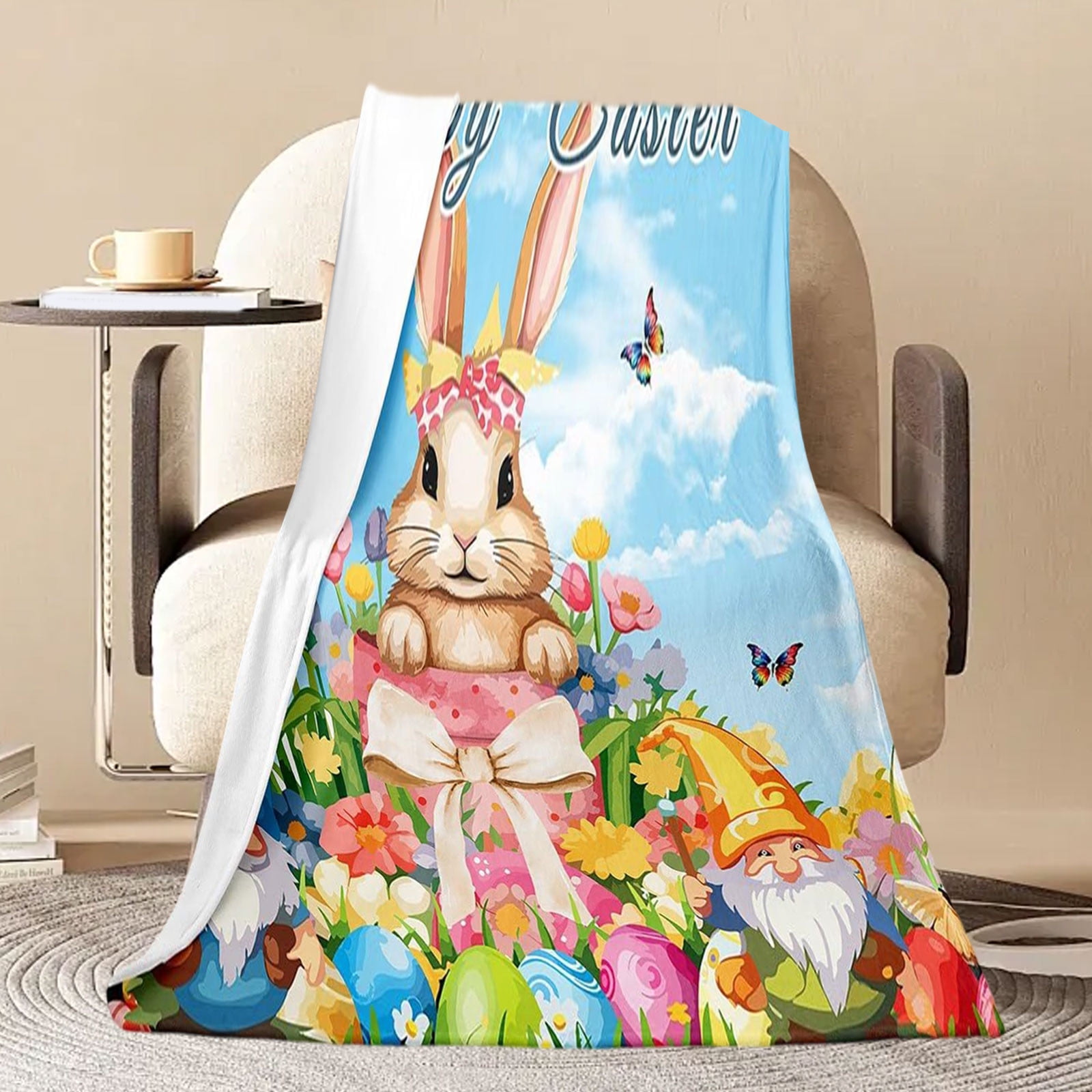 TUTUnaumb Easter Blanket Cartoon Bunny Eggs Easter Throw Blanket Soft ...