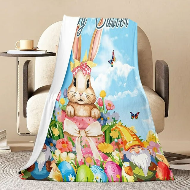 TUTUnaumb Easter Blanket Cartoon Bunny Eggs Easter Throw Blanket Soft ...