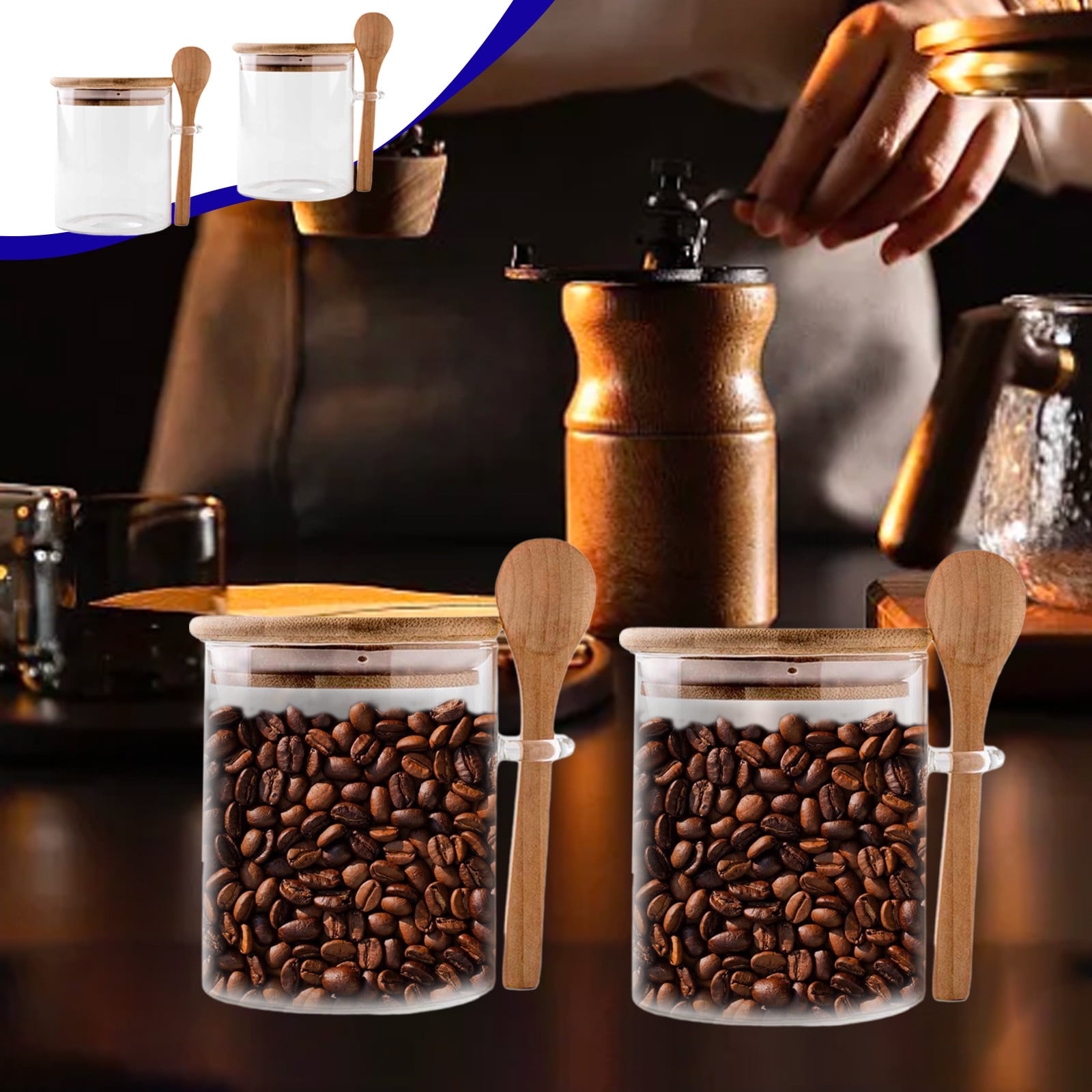 TUTUnaumb Glass Storage Jar with Wood Lids and Spoon, Airtight Sealed ...