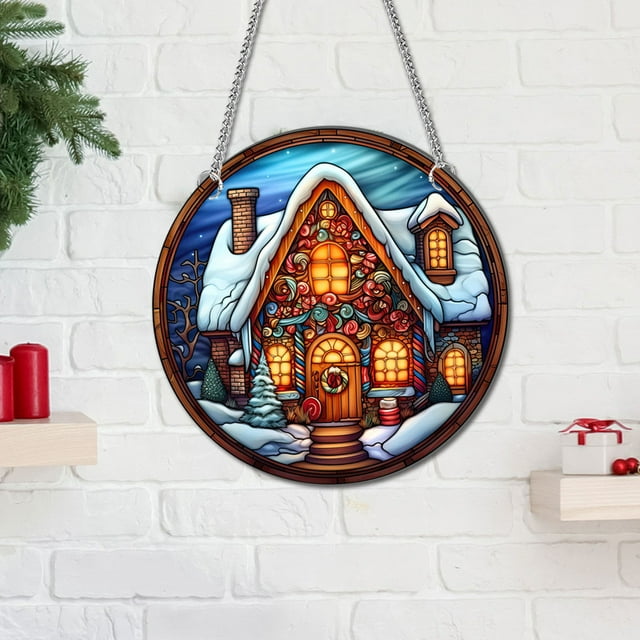 TUTUnaumb Large Acrylic Christmas Stained Glass Window Hanging Decor ...