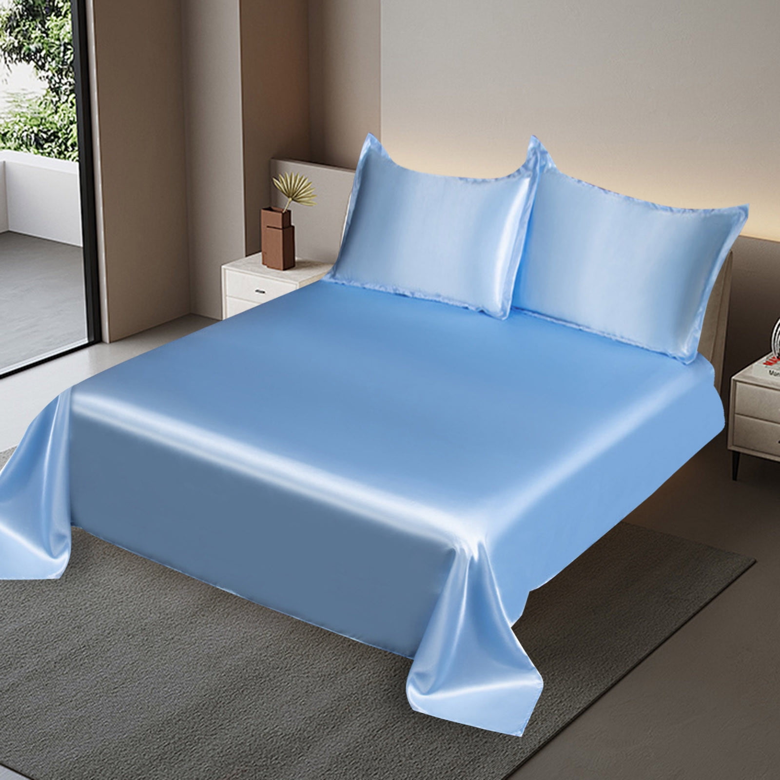 TUTUnaumb Satin Fitted Sheet & 2 Pillowcase, Advanced Breathable Silk ...