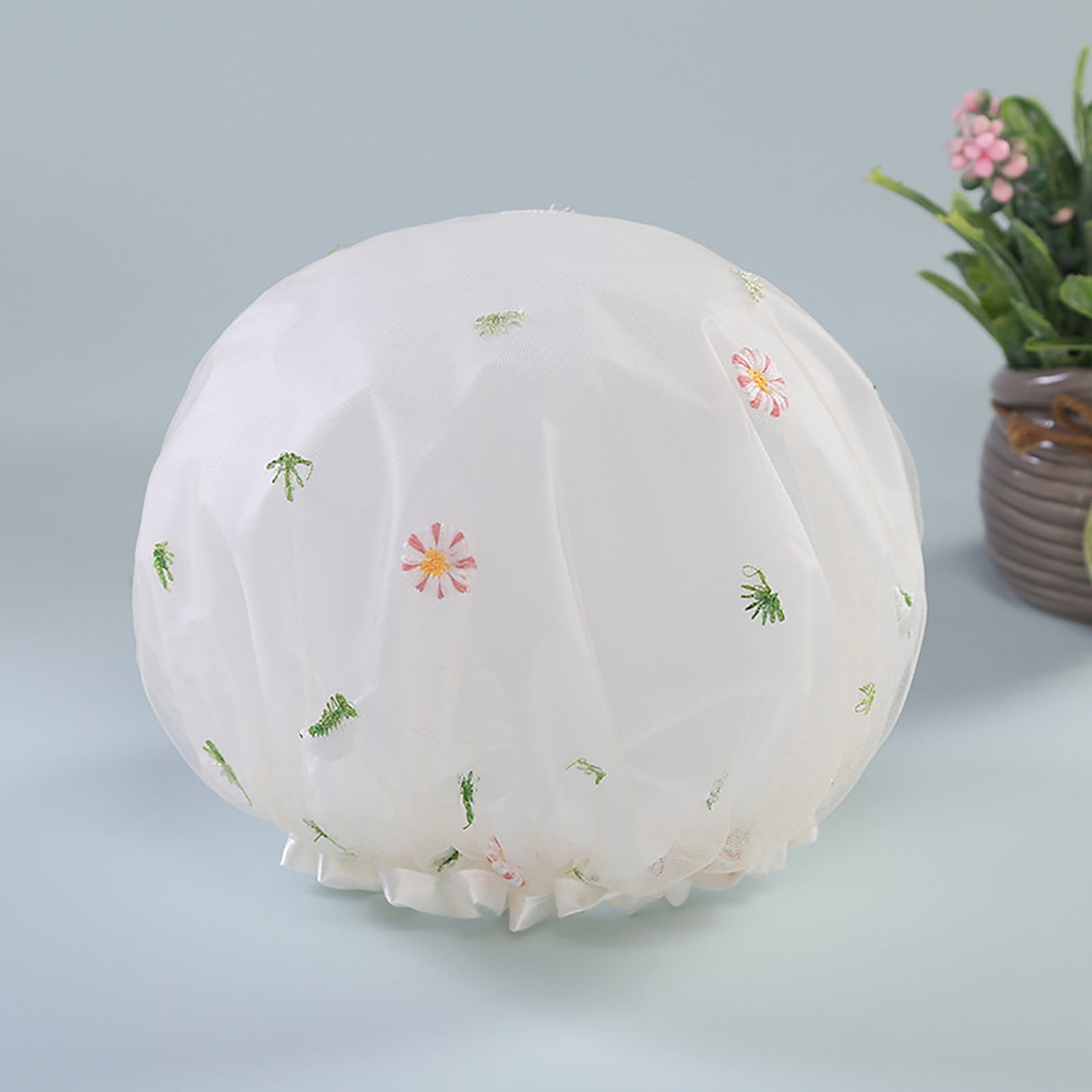 TUTUnaumb Shower Cap, Double Layer Waterproof Lace Hair Cap Reusable ...