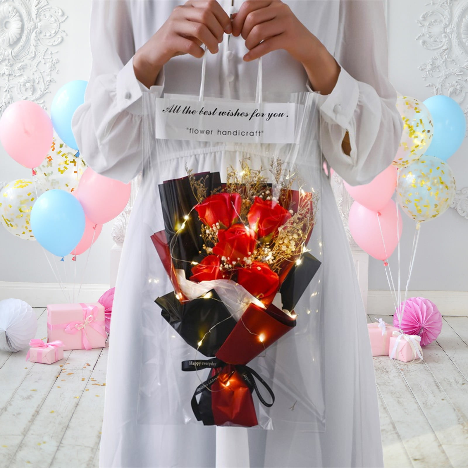 TUTUnaumb Valentine Dried Flower Bouquet Gift, 5Pcs Soap Rose Flower ...