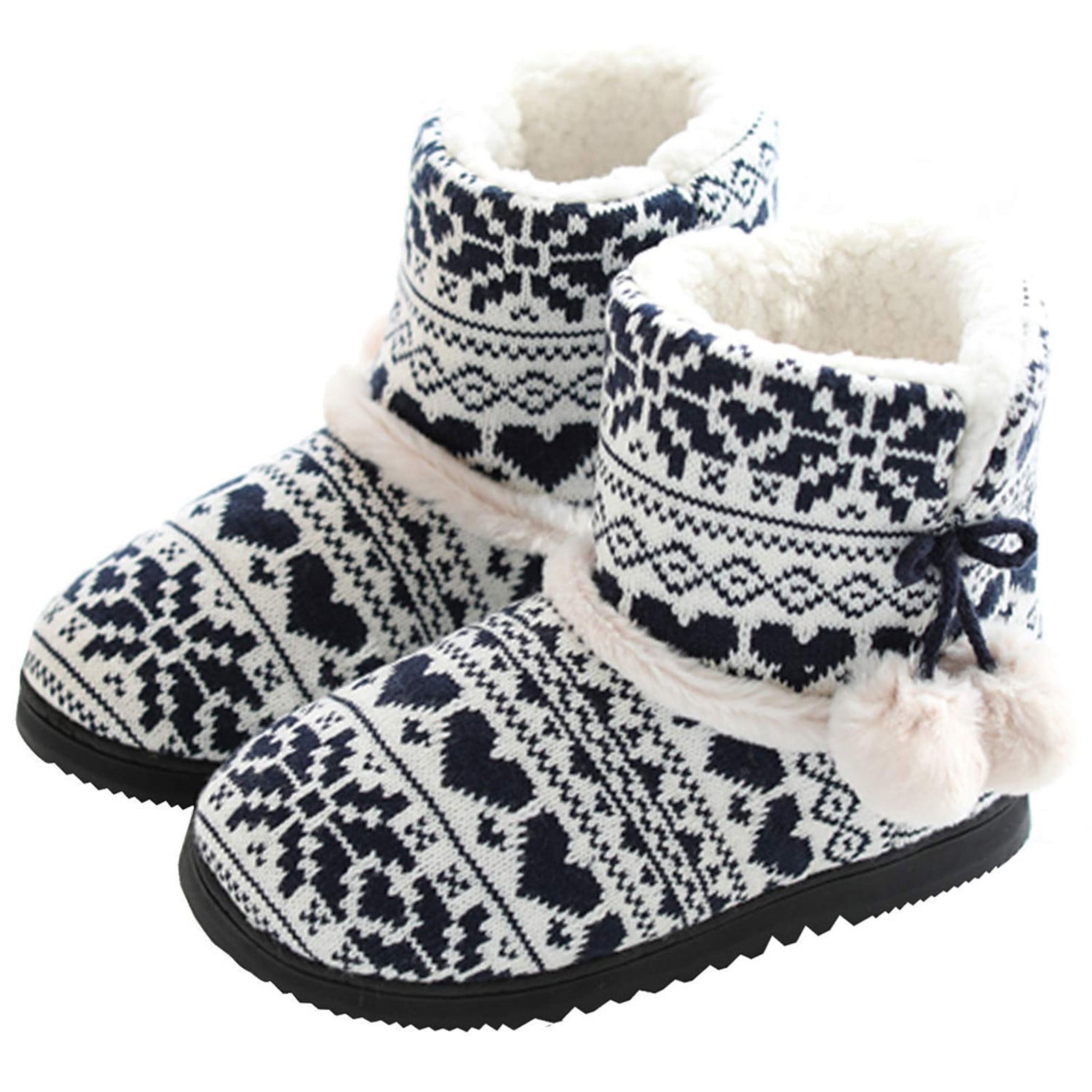 TUTUnaumb Women's Warm Winter House Bootie Fuzzy Slippers Size 4.5 Fluffy Cute Knit Boots Plush ...