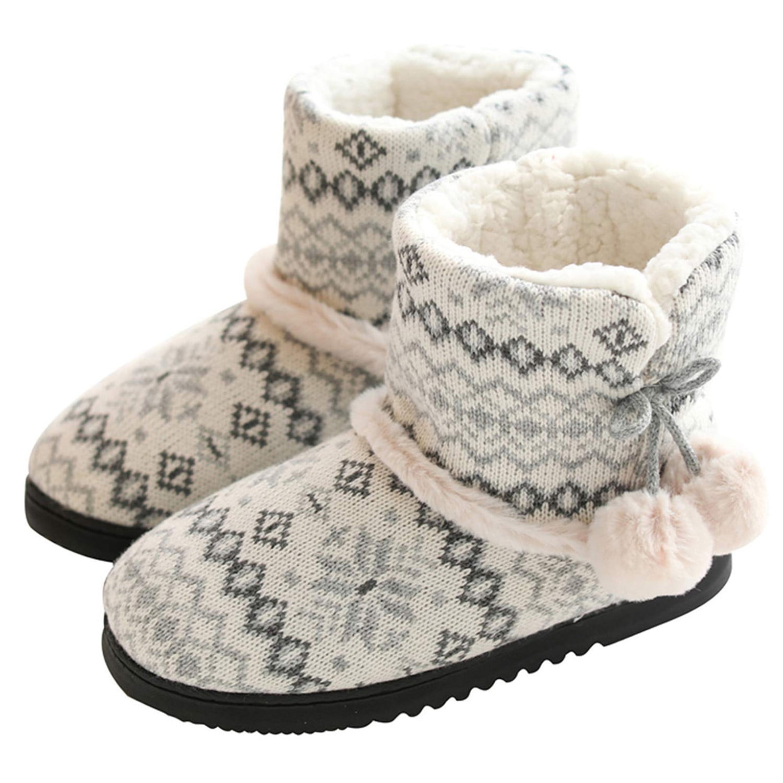 TUTUnaumb Women's Warm Winter House Bootie Fuzzy Slippers Size 7 Fluffy Cute Knit Boots Plush ...