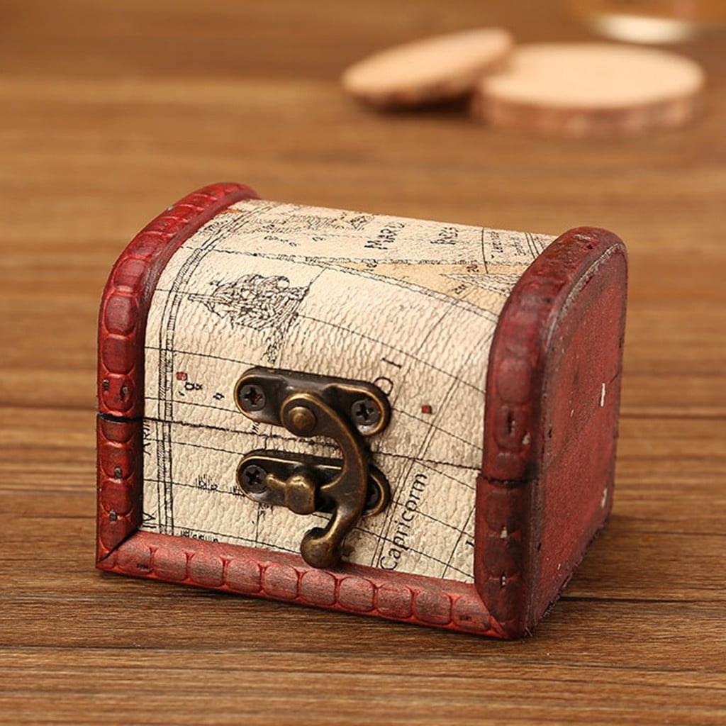 TUTUnaumb Wooden Rings Case Box Little Treasure Chest, Mini Wooden ...