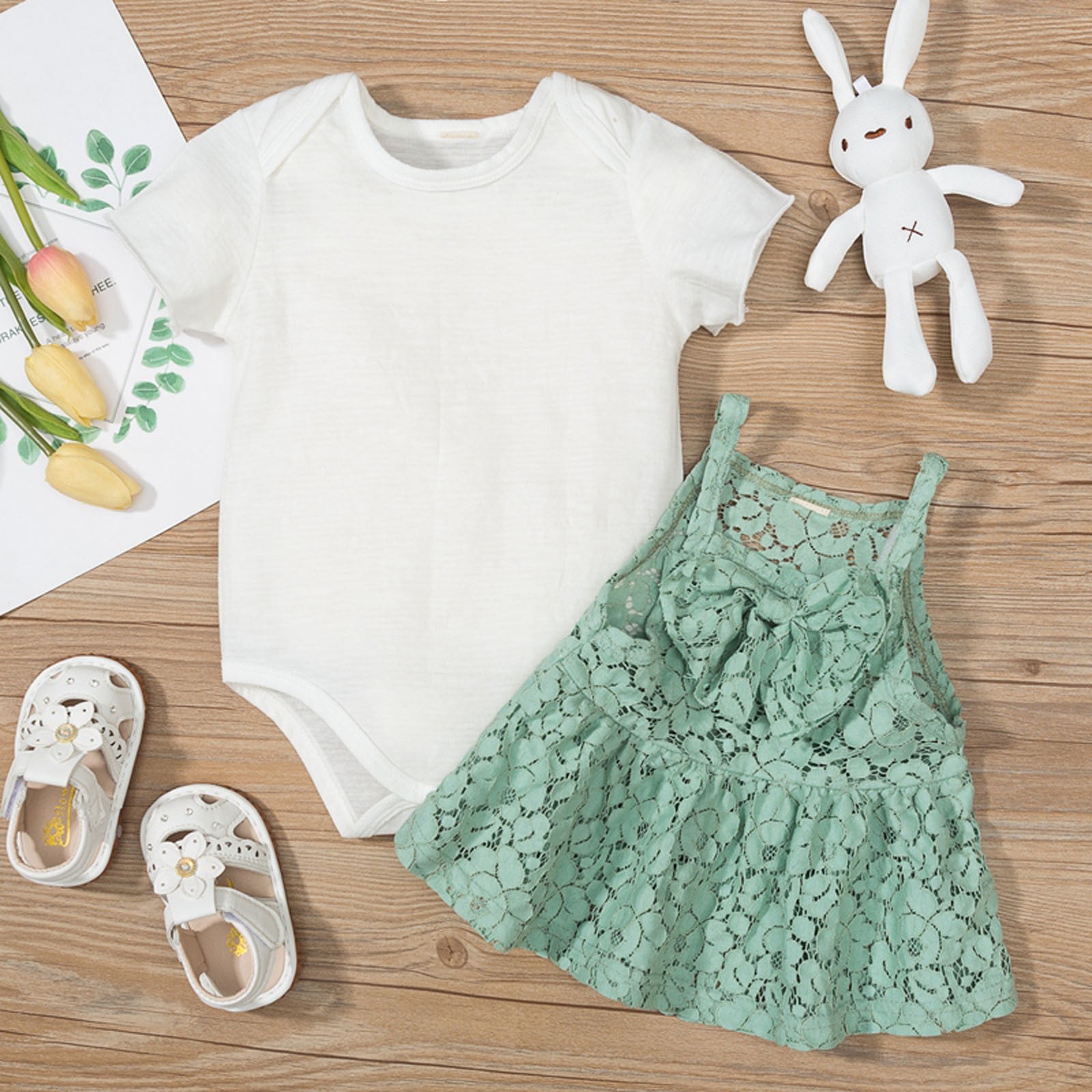 TUWABEII Baby and Toddler Girls Skirt Set Outfits Cotton Solid Color ...