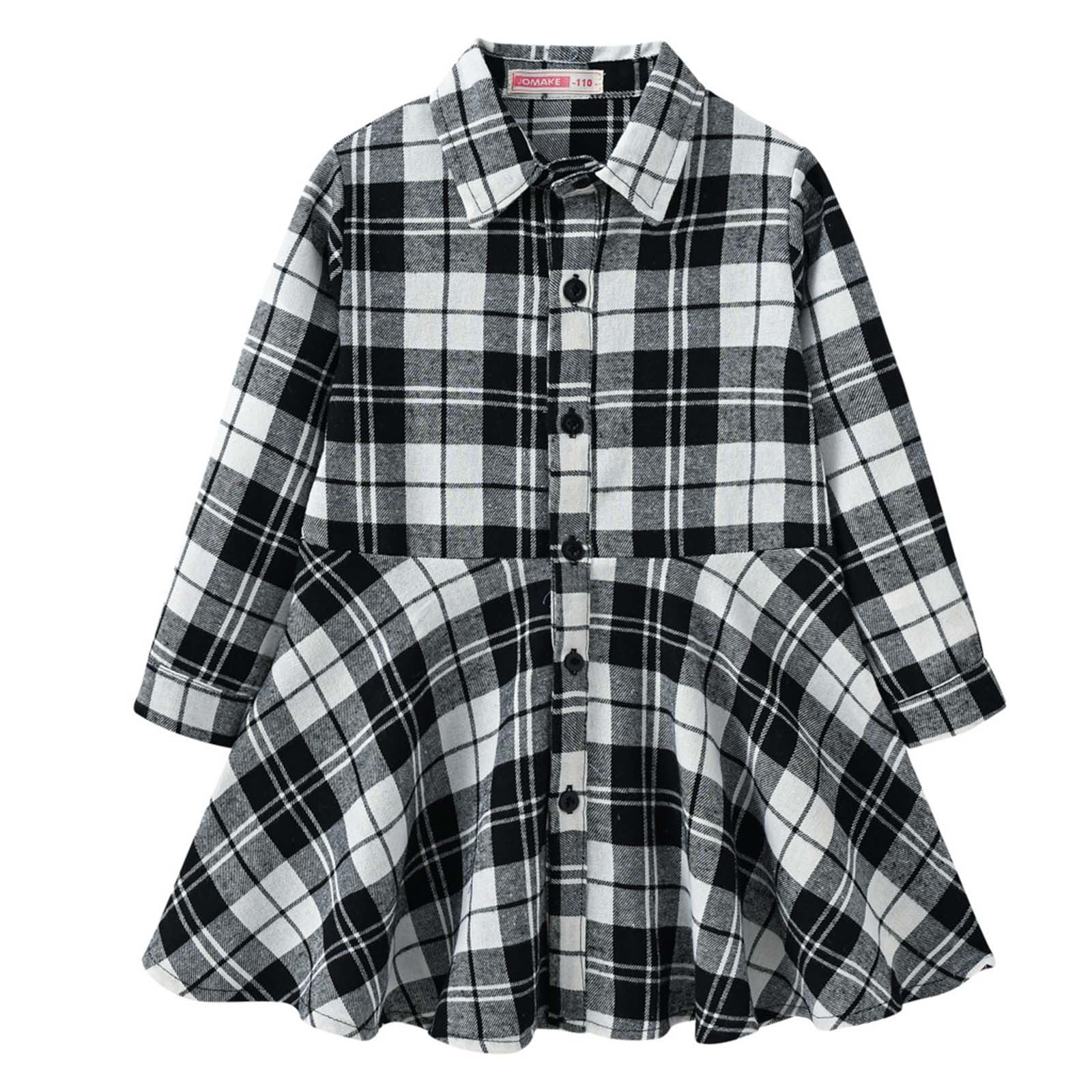 TUWABEII Dress for Kids,Versatile Girls' Long Sleeved Plaid Skirt ...