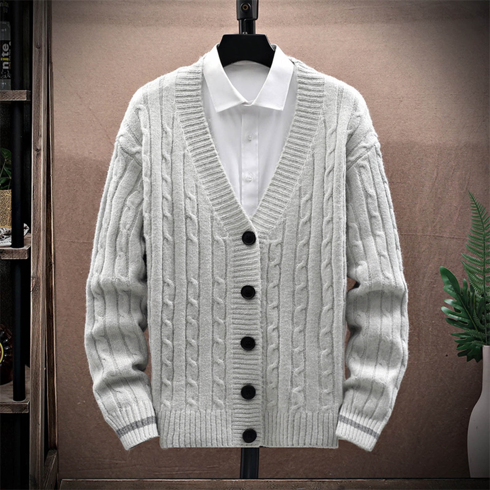 TUWABEII Knit Cardigan for Men,Casual Solid Button Closure Turndown ...