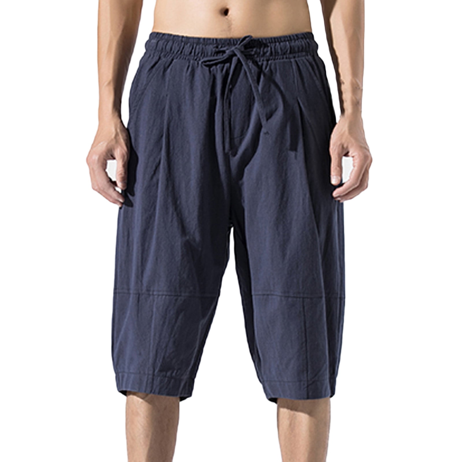 TUWABEII Men's Fashion Elasticated Waist Cotton Hemp Wide Leg Pants ...