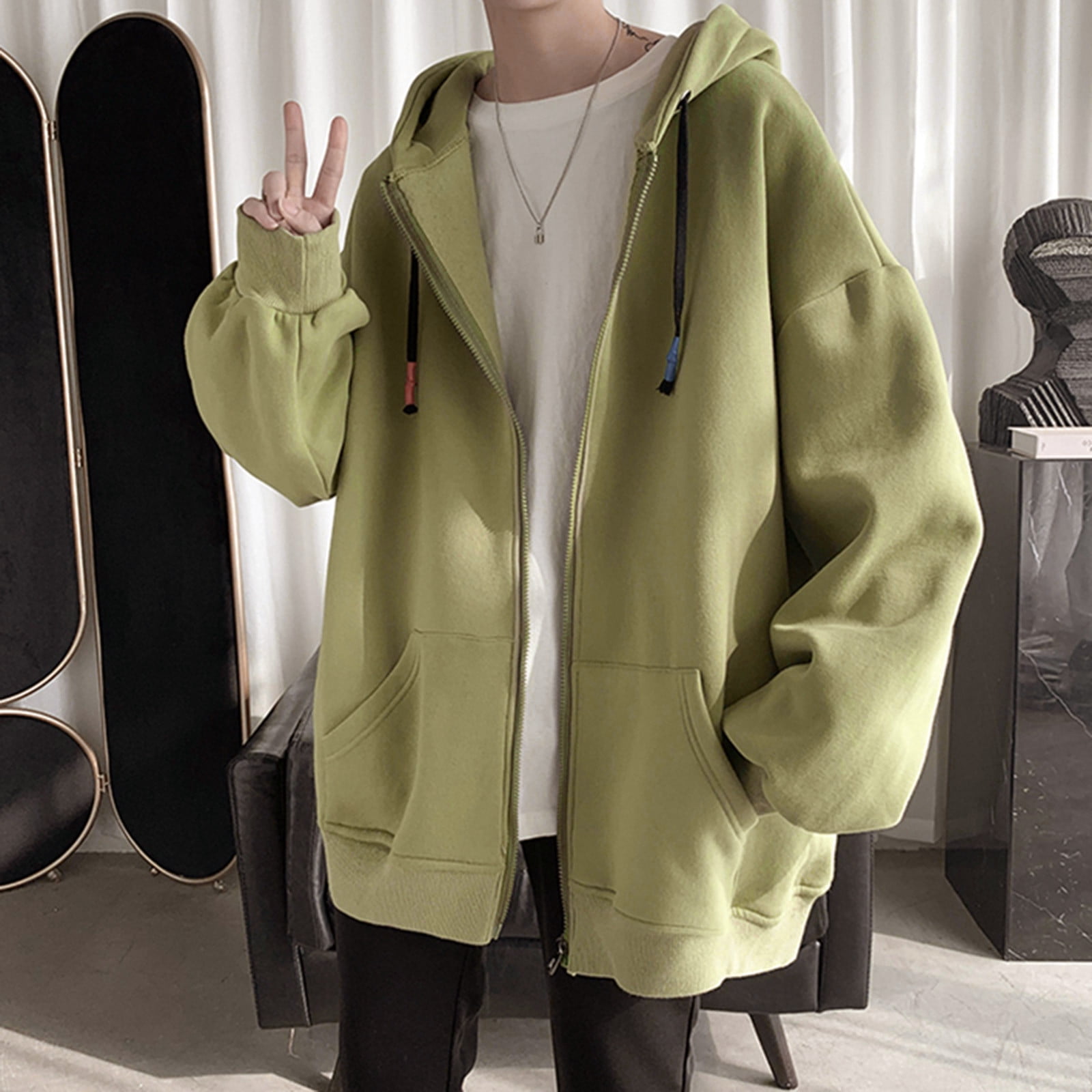 TUWABEII Men's Trendy Tops Spring And Hooded Macaron Pocket Zipper ...