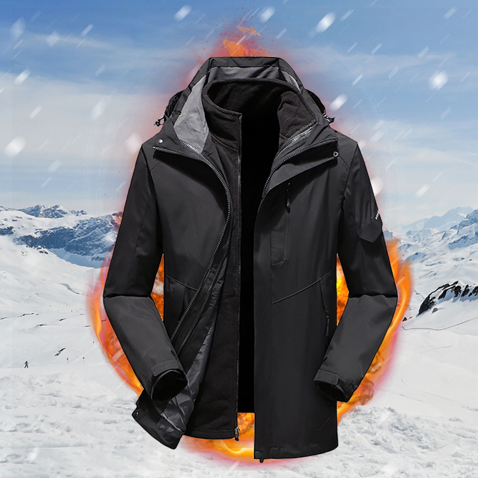 TUWABEII Mens Hooded Skiing Jackets Casual Zipper Thicken ...