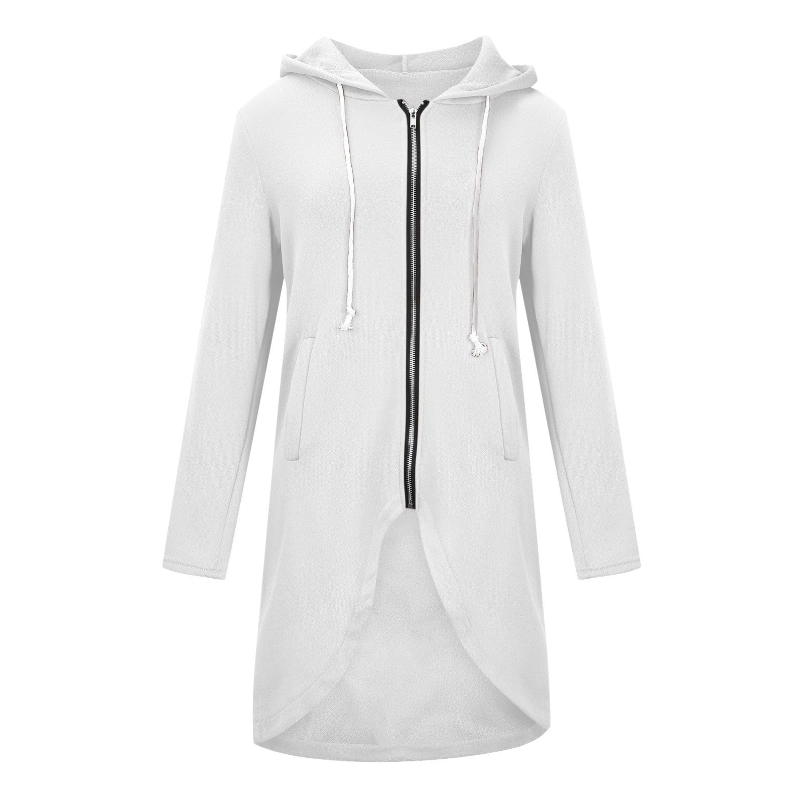 Tuwabeii Plus Size Coat For Womenssolid Color Hoodie Zipper Long Sleeve Sweatshirts Irregular