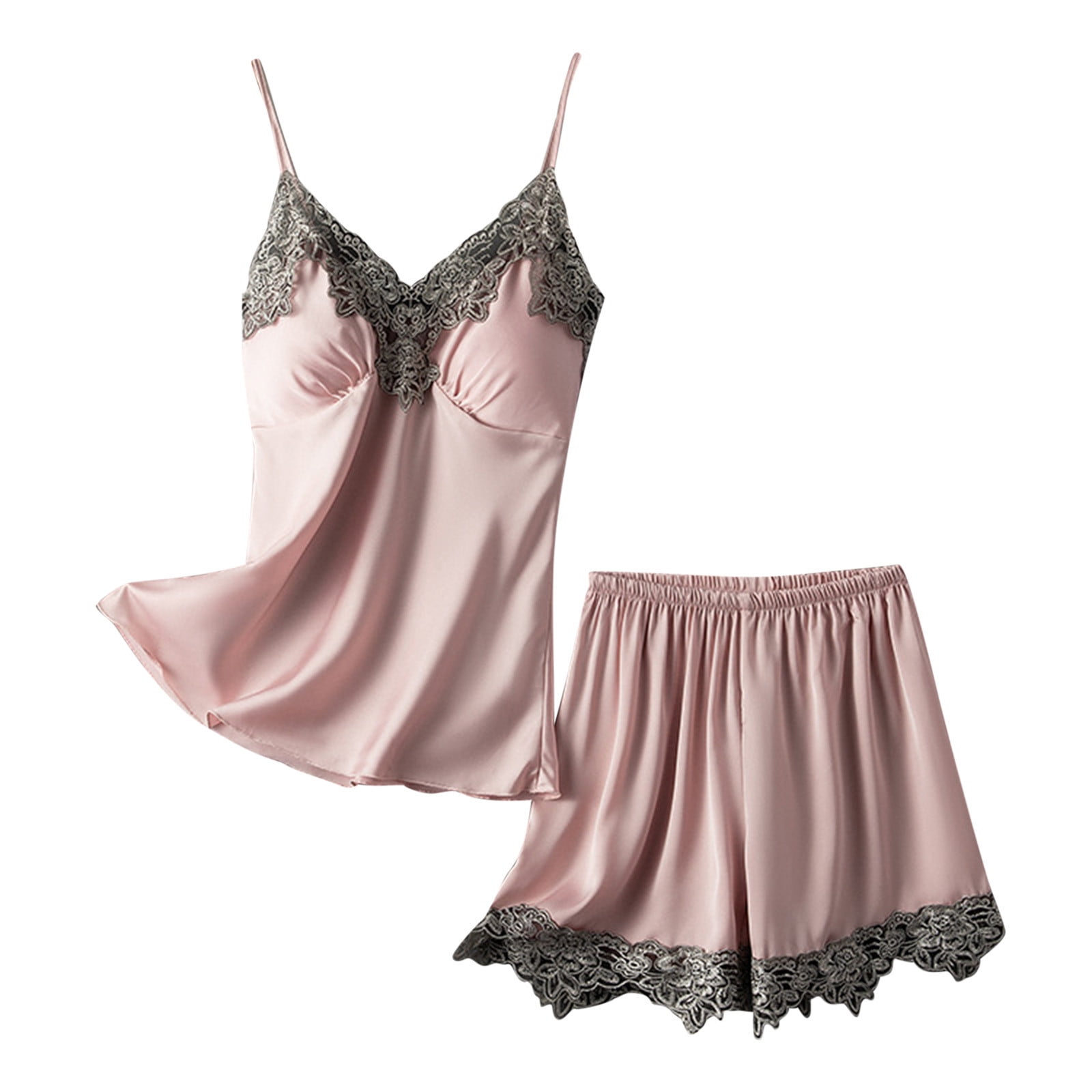 Tuwabeii Womens Lace Pajamas Set Sling Shorts Trim Two Piece Home