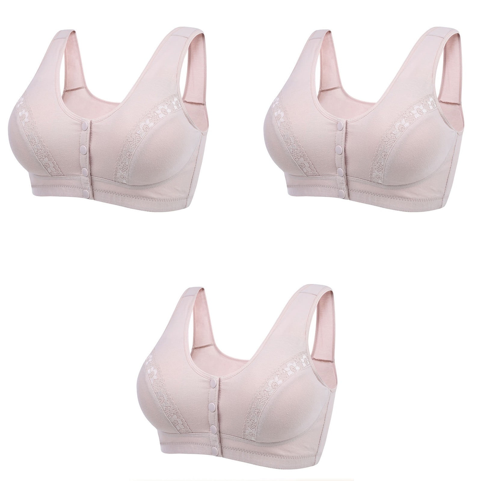 TUWABEII Women's Lace Push Up Bras 3PC Steel Ring Free Pure Cotton ...