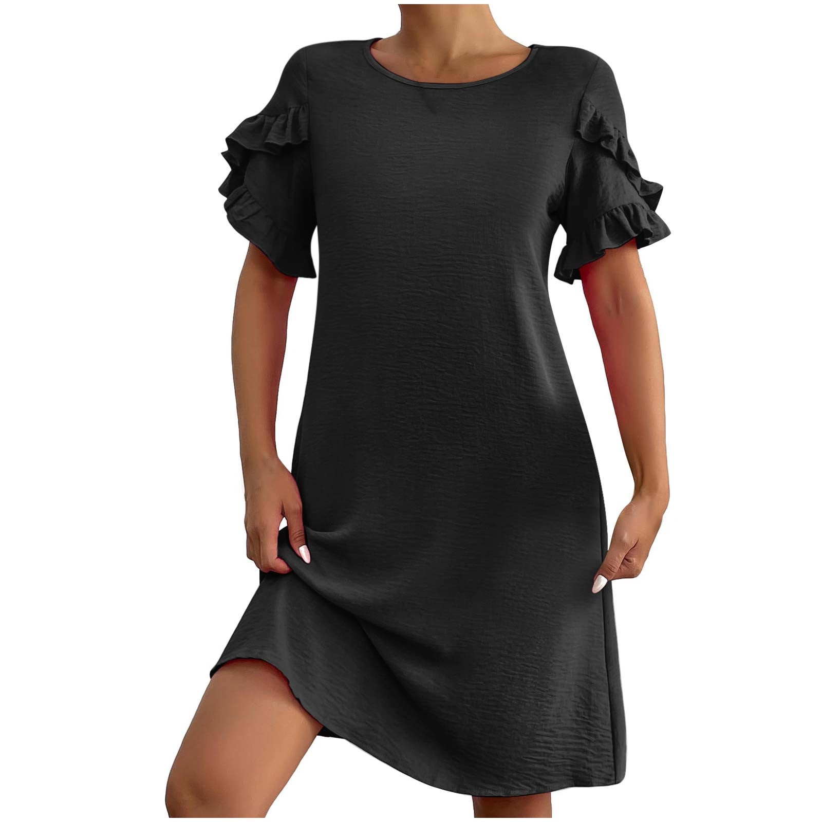 TUWABEII Womens Summer Spring V Neck Ruffle Chiffon Elegant Empire ...