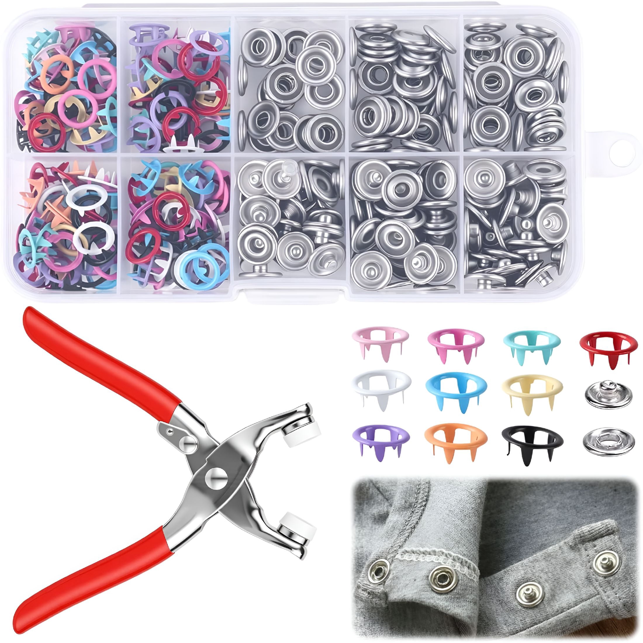TUWAFE 100 Sets Metal Snap Buttons Kit with Fastener Pliers Press Tool ...