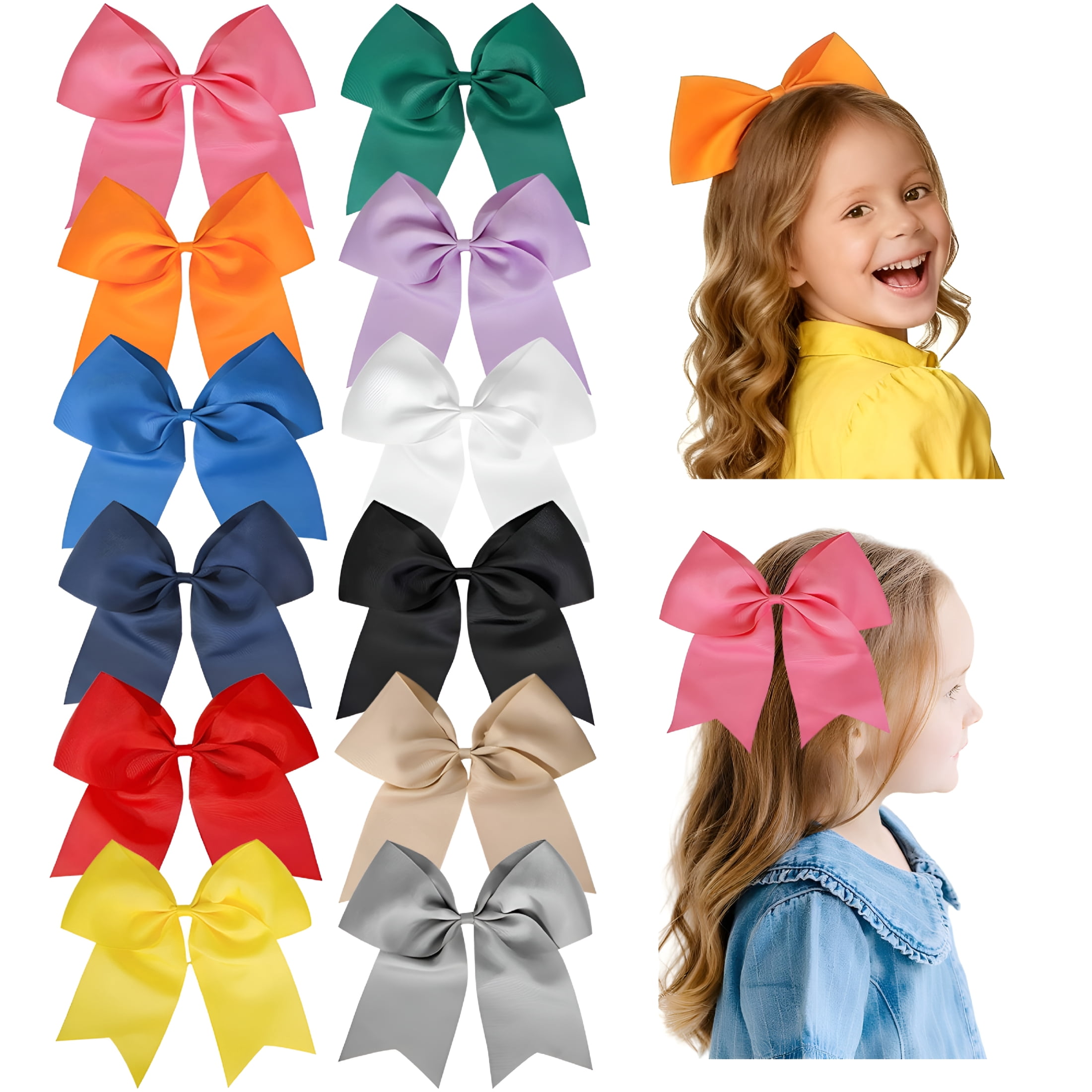 TUWAFE 12 Pcs 8Inch Large Satin Hair Bows for Toddlers Girls 3-12 Years ...