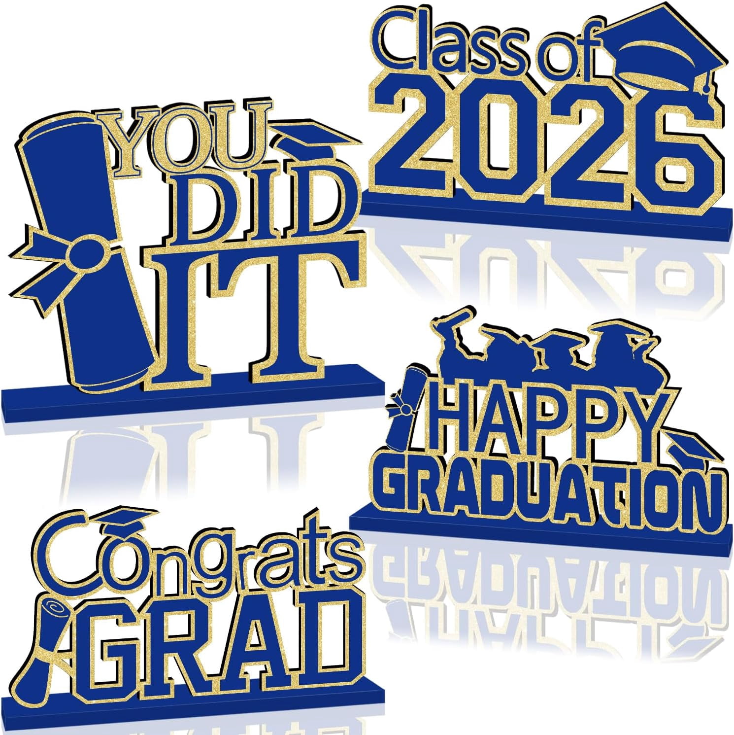 TUWAFE 4Pcs Blue and Gold Graduation Decorations Class of 2026 Congrats ...
