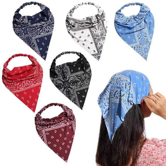 TUWAFE 6 Pack Cotton Bandana Headbands for Women, Elastic Boho Hair ...