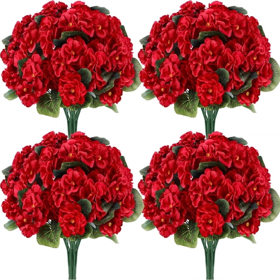 TUWAFE 6 Pack Red Artificial Geraniums Flowers for Outdoors Uv ...