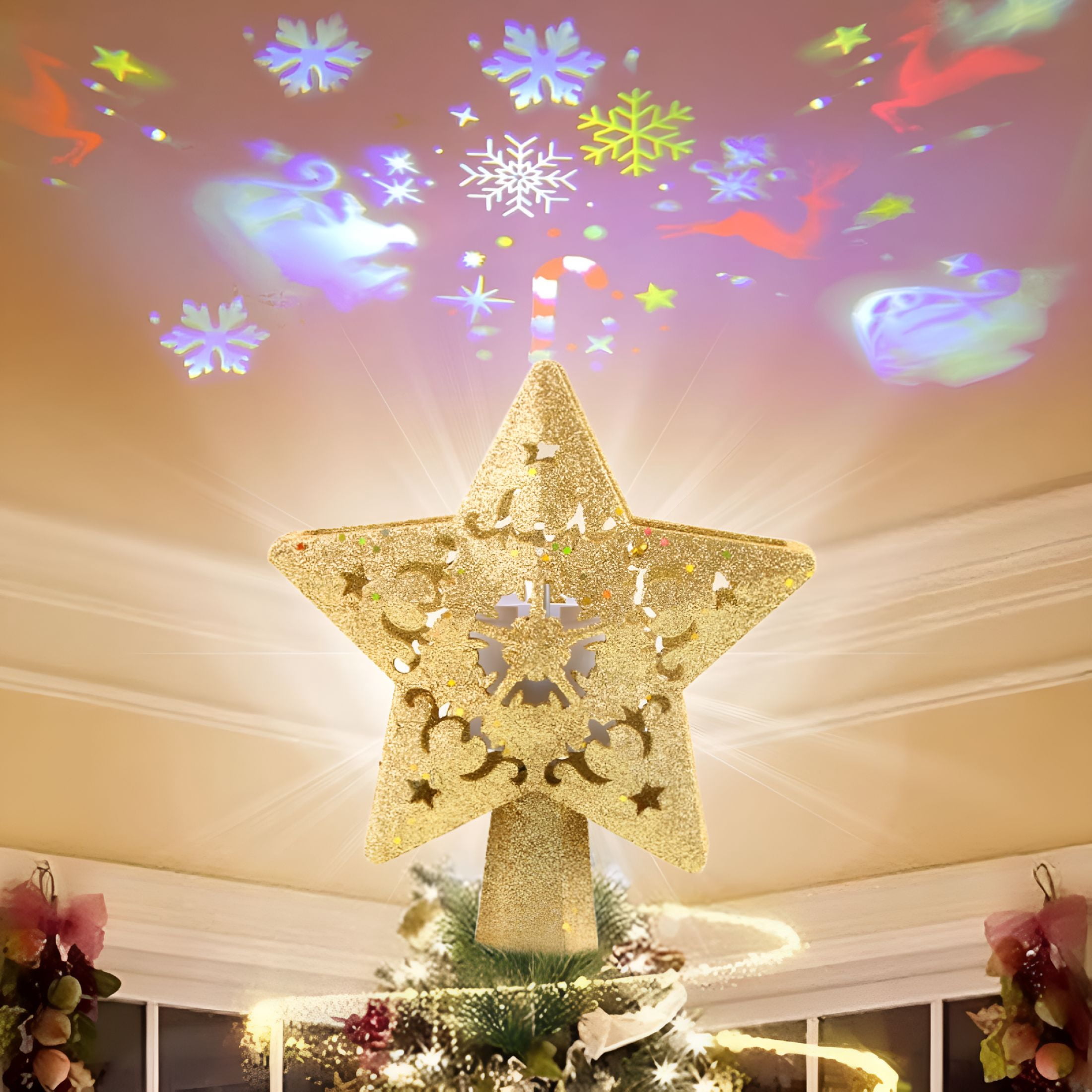 TUWAFE Christmas Tree Star Topper Lights,Plug in Christmas Tree ...