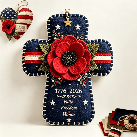 TUWAFE Diy Patriotic Poppy Cross Ornament Kit,Felt Craft Set for ...
