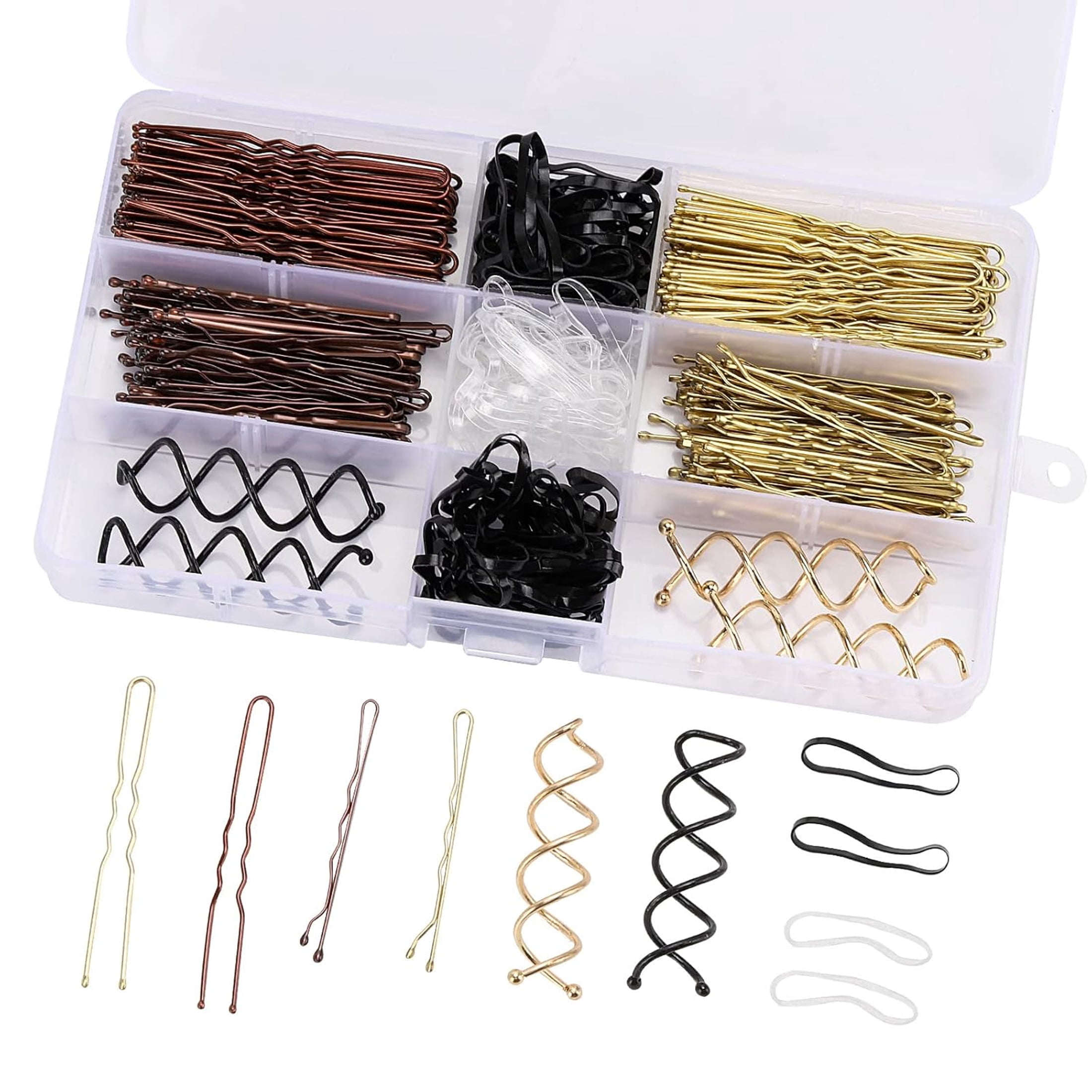 TUWAFE Hair Pins Set - 100 Pcs U Pins,100 Pcs Bobby Pins,6 Spiral Spin ...