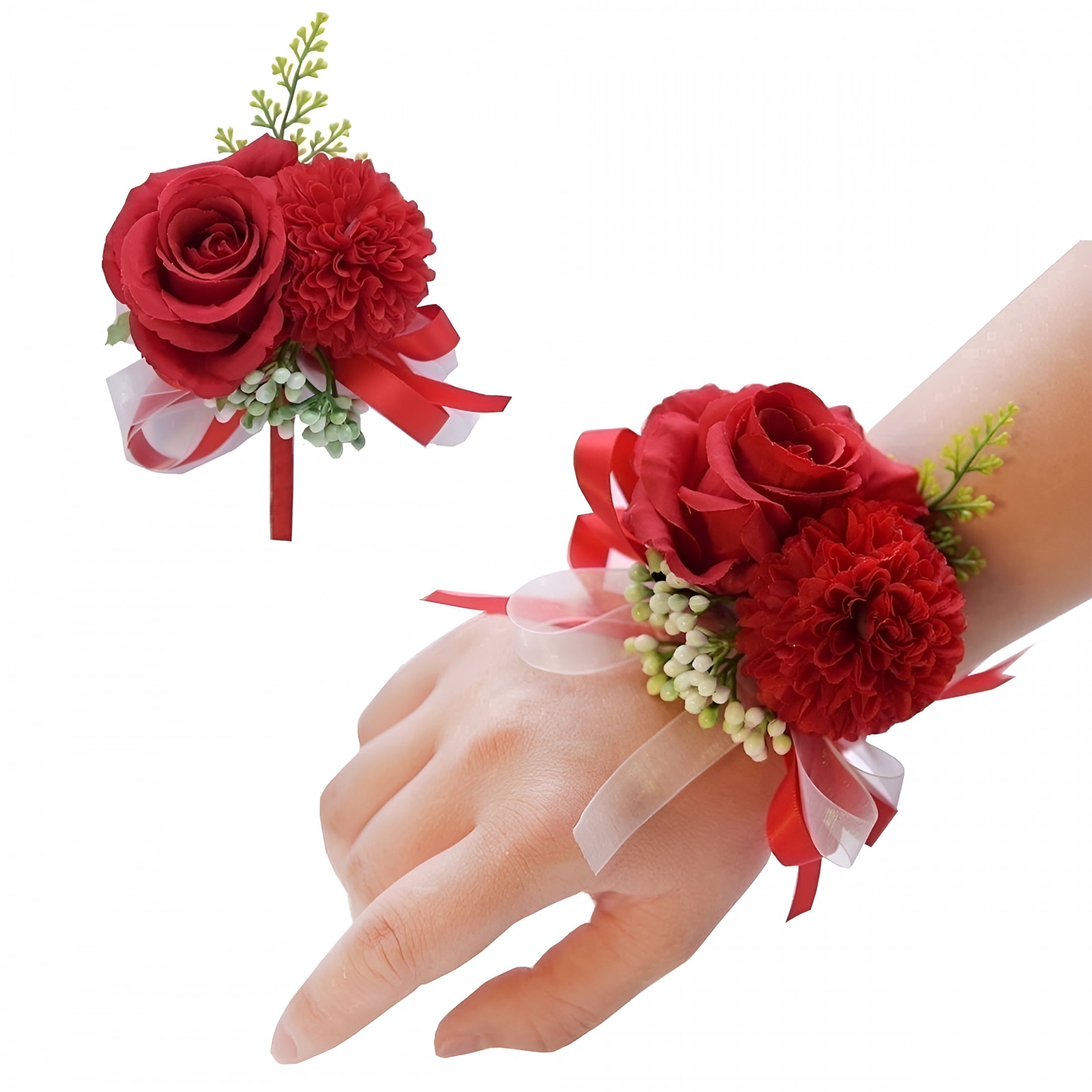 TUWAFE Ivory Rose Corsage Wristlet and Boutonniere Set,Wedding and Prom ...