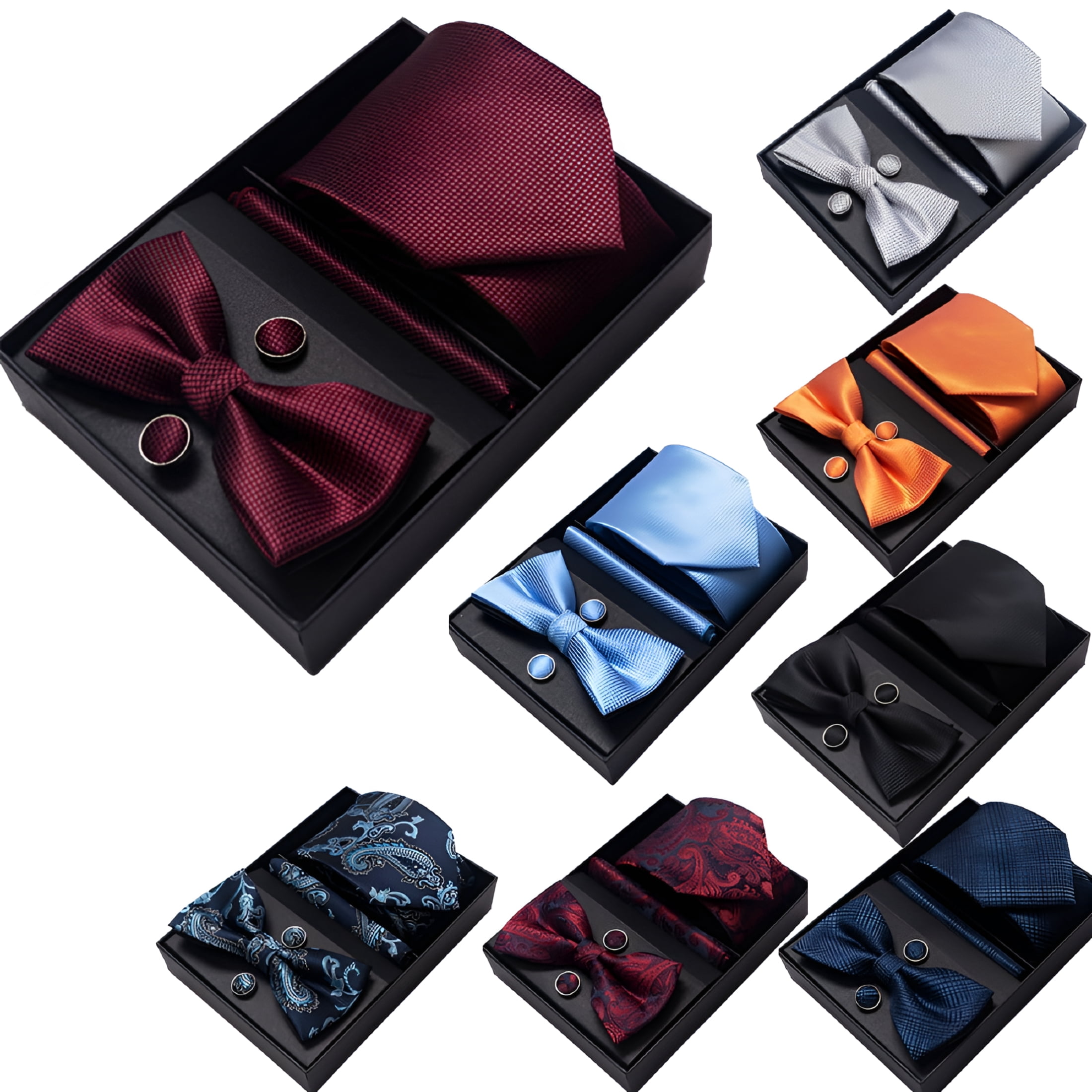 TUWAFE Men'S Neck Bow Tie Set Gift Box 5-Piece Set Neckties Business ...