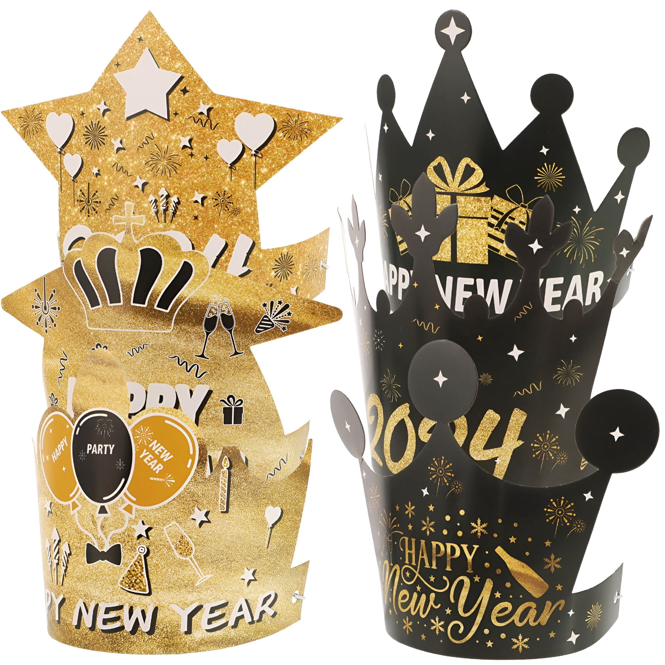 TUWAFE New Year Eve Hats 12Pcs Assorted Color Paper Crowns for Birthday ...