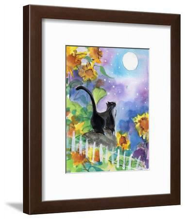 TUXEDO CAT MOONLIGHT SUNFLOWERS, Animals Framed Art Print Wall Art by ...