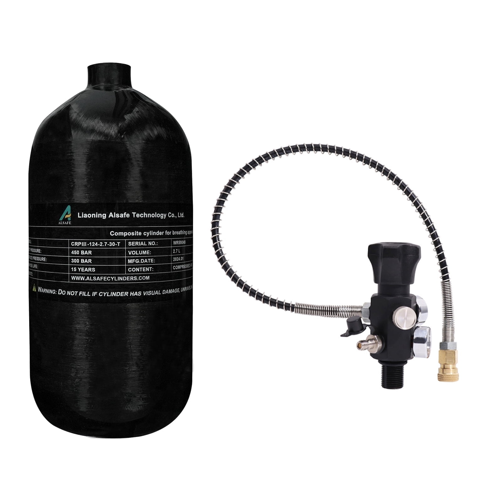 TUXING 4500Psi 2.7L 164Cu in 2700CC Carbon Fiber Scuba Tank with ...