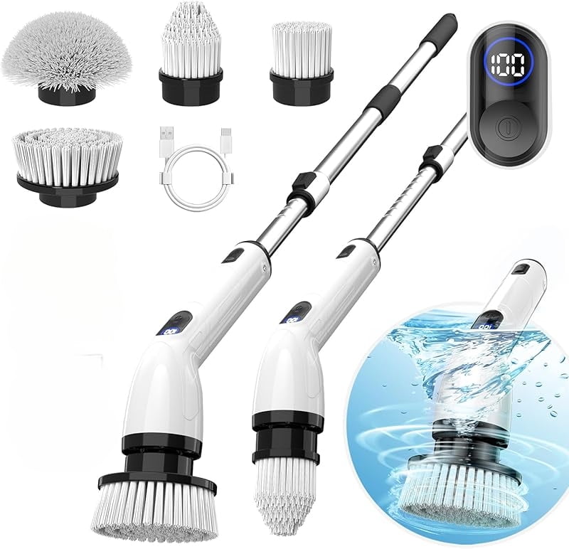 Electric Spin Scrubber, Full-Body IPX7 Waterproof Bathroom Scrubber ...