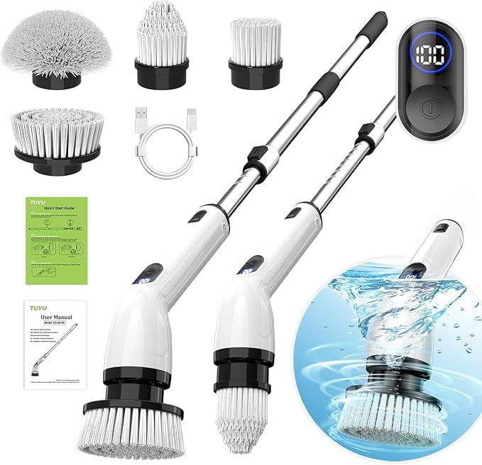 TUYU Electric Spin Scrubber Full-Body IPX7 Waterproof Bathroom Scrubber ...