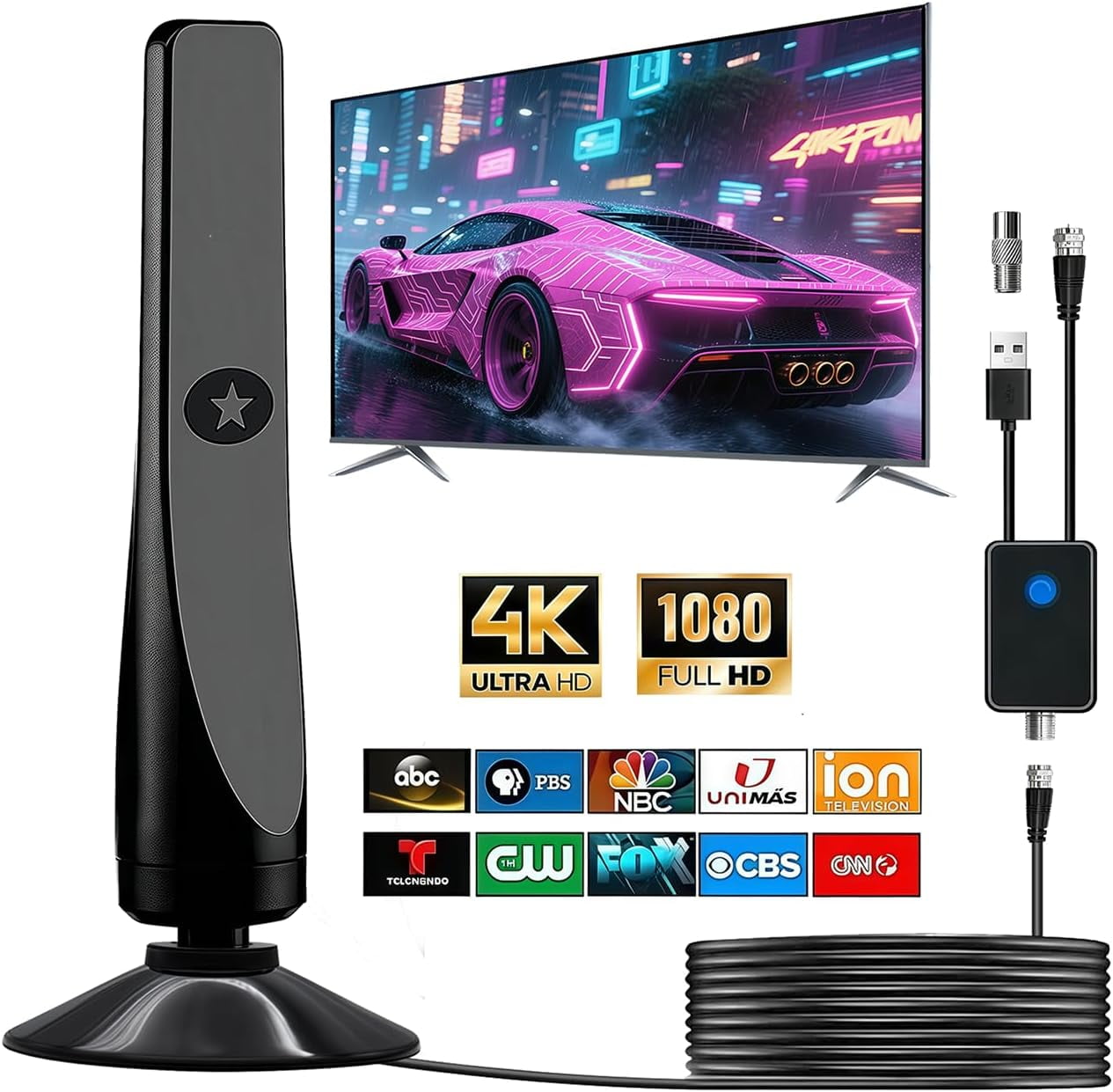 TV Antenna, Amplified HD Digital TV Antenna,for Long Range Reception ...