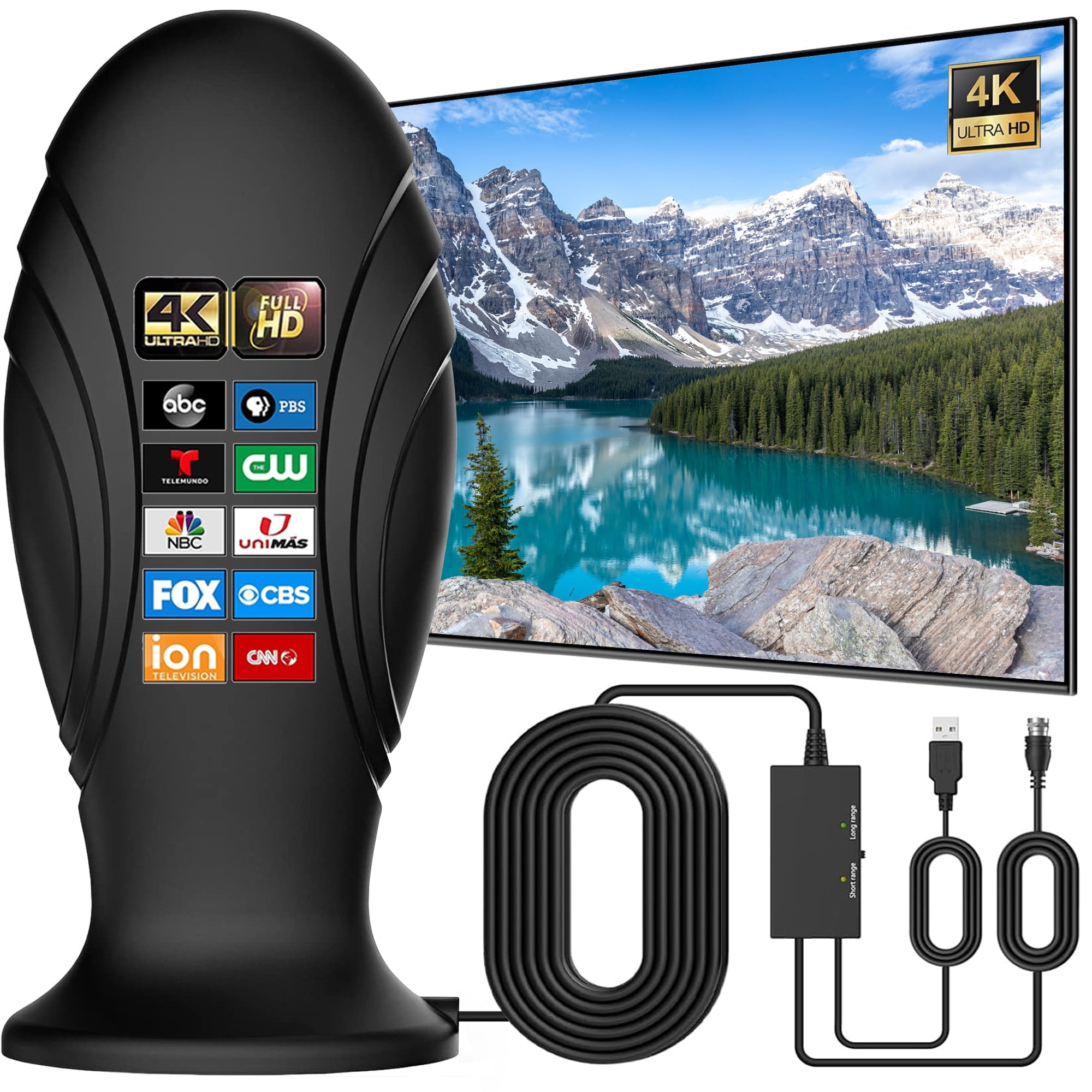 TV Antenna,Digital TV Antenna Indoor,TV Antenna for Local Channels,18ft Coax Signal Booster,350 ...