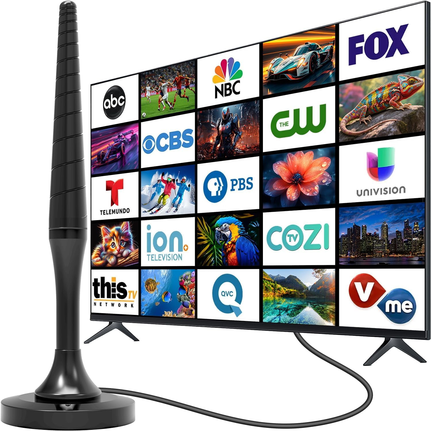 TV Antenna for Smart TV, Digital Indoor HD Antenna with 360° Long Ran ...