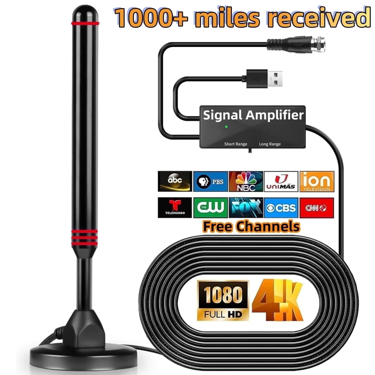 woerma Indoor HD Amplified TV Antenna, Free Channels, 1000+ Mile Signal ...