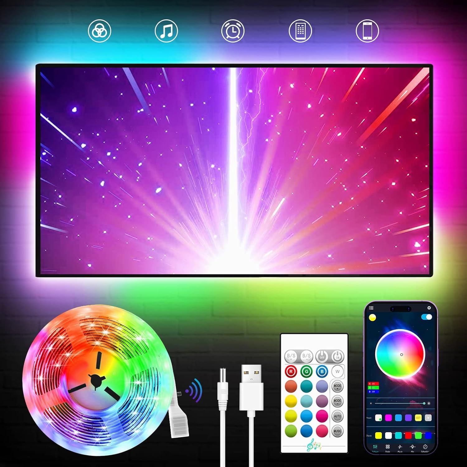 TV Backlight, 23ft Lights for 70-100 Inch TVs, TV Backlight Behind with ...