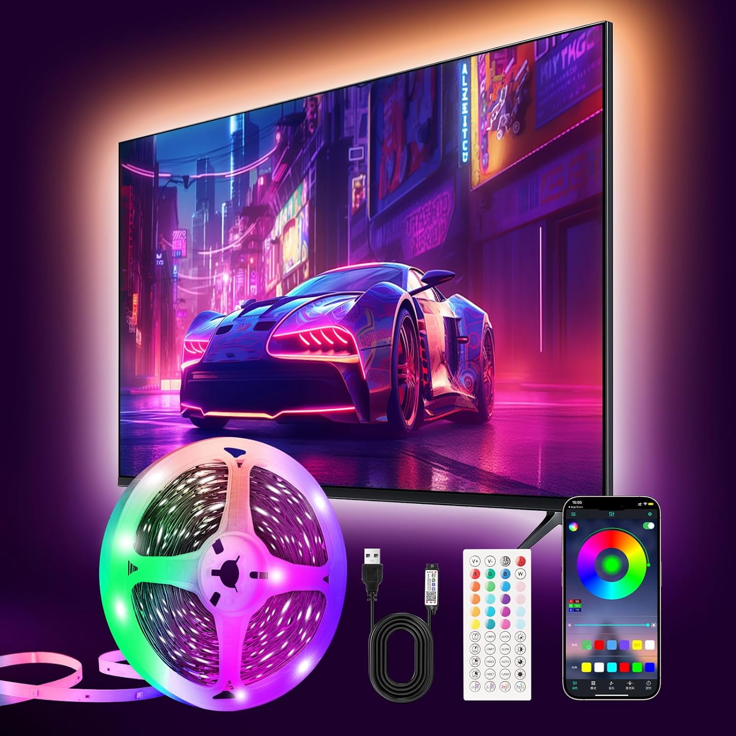 TV Backlight,9.84ft Music Sync Backlight with Remote & App Control, for ...