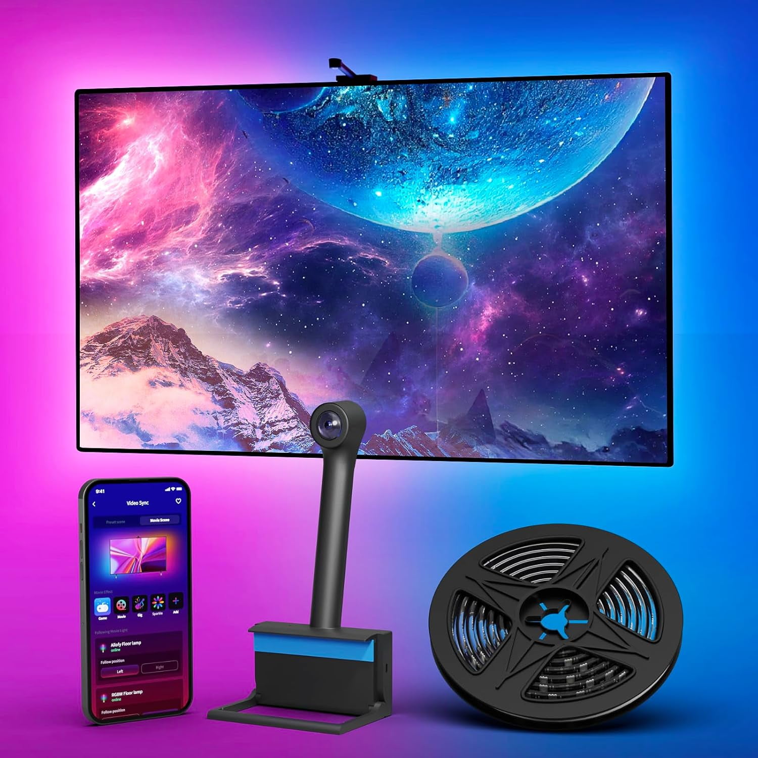 TV Backlight with Camera for 75-85 inch Screens, 16.4ft Strip Lights ...