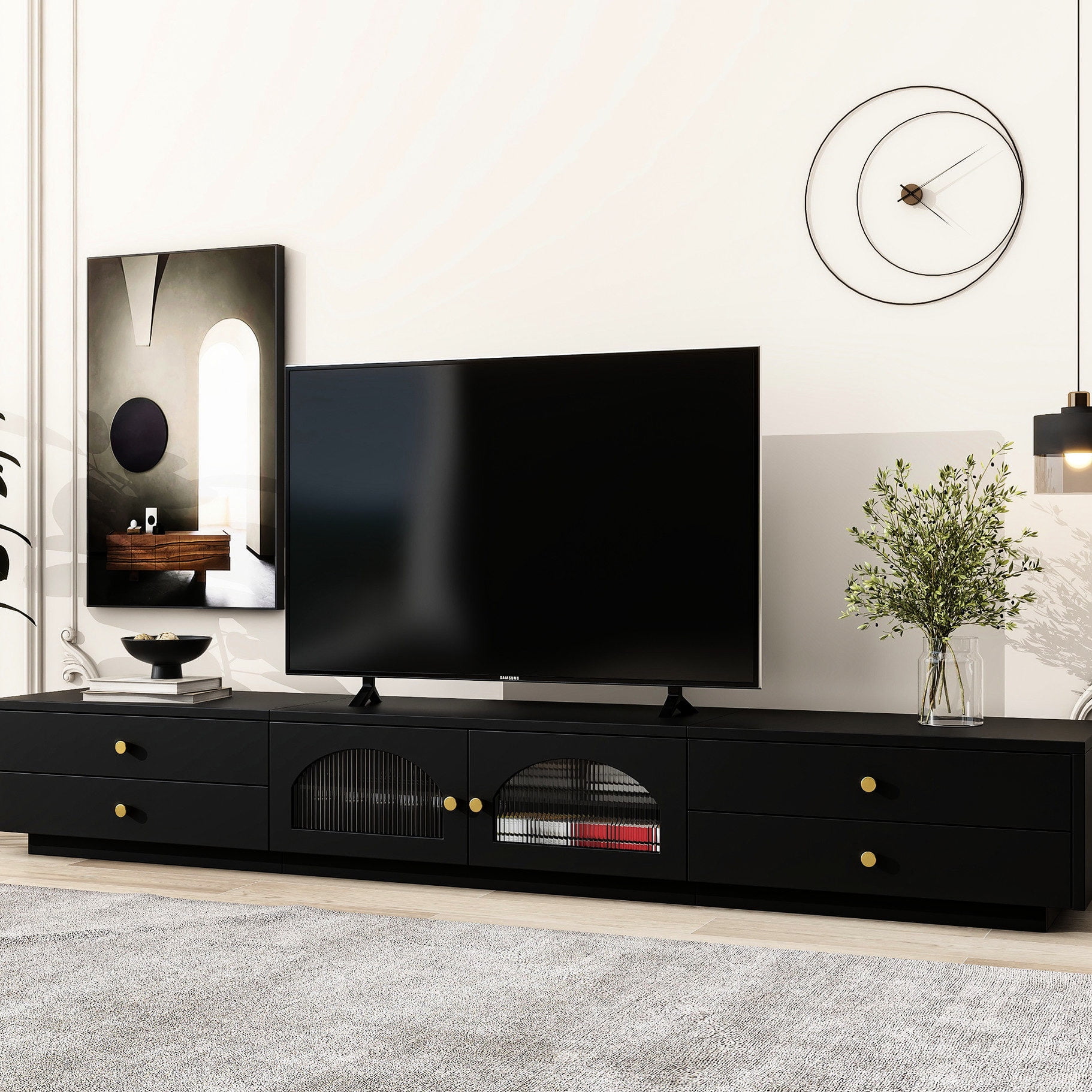 TV Cabinet | Elegant TV Stand with Fluted Glass, Multiple Storage ...